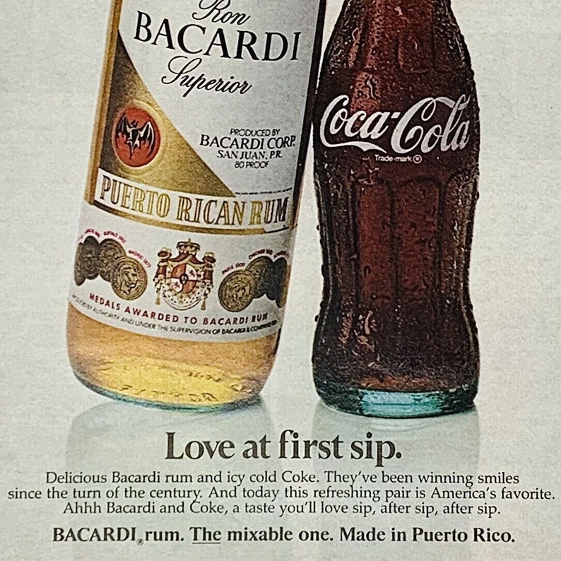 Vintage Coke Bacardi Magazine Print Ad Coca-cola Advertisement Love at ...