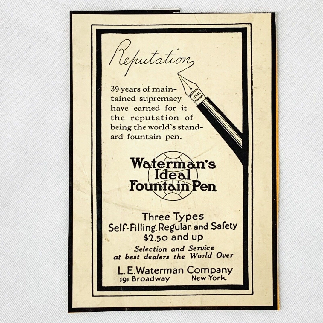 1923 Waterman Ideal Fountain Pen Print Ad 4 1/4" X 3" L.E. Waterman ...