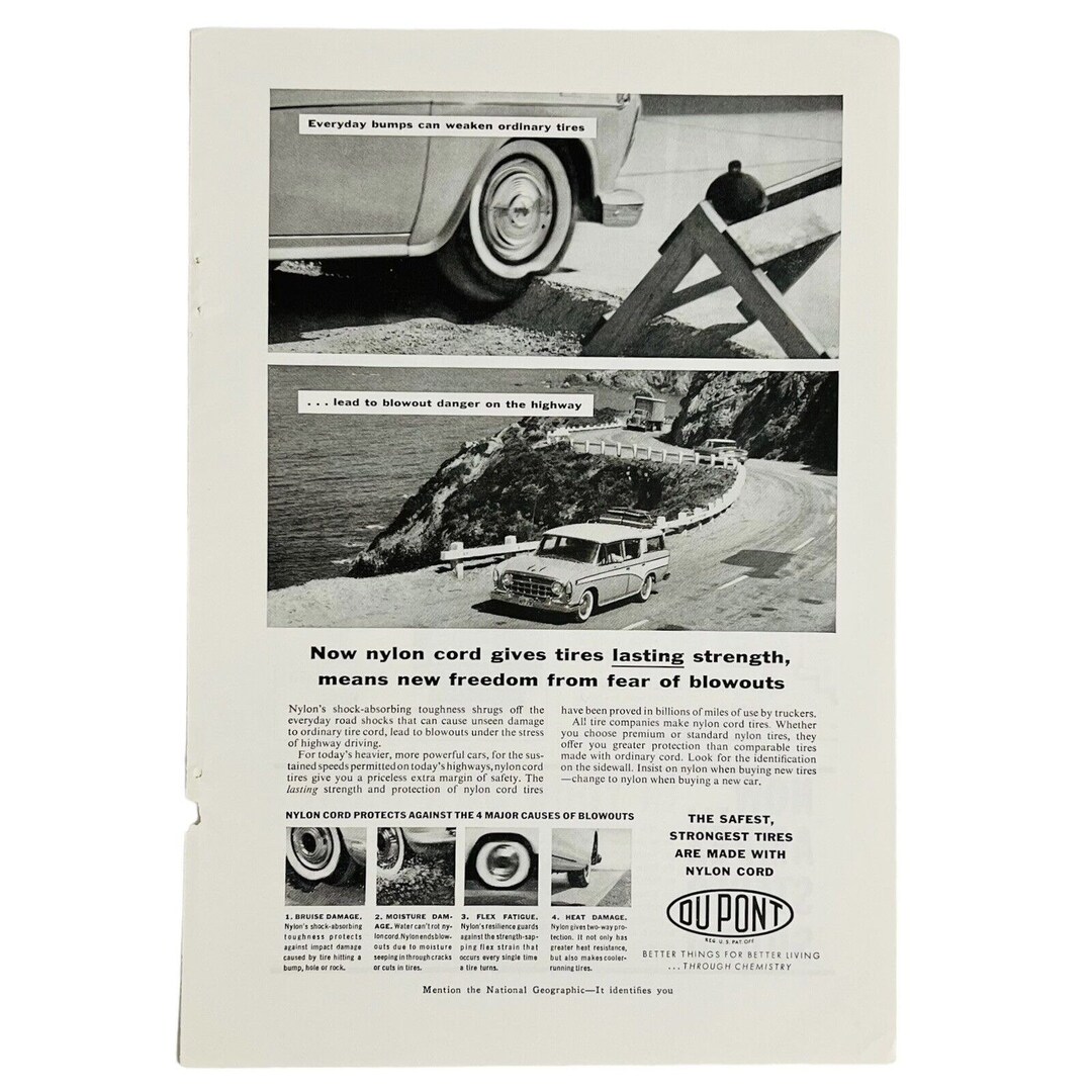 Vintage 1950's Dupont Nylon Cords Tires Magazine Print Ad Rambler ...