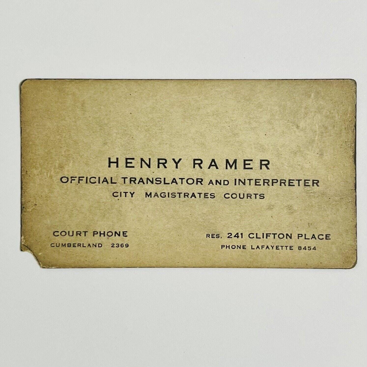 Vtg 1900's New York Business Card Henry Ramer Official Translator ...