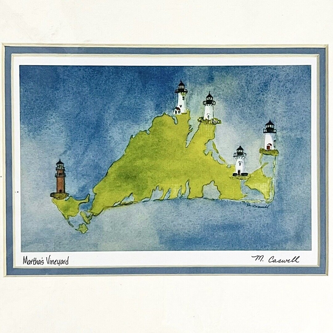 Martha's Vineyard Lighthouses Art Print Marianne Caswell Matted Signed ...