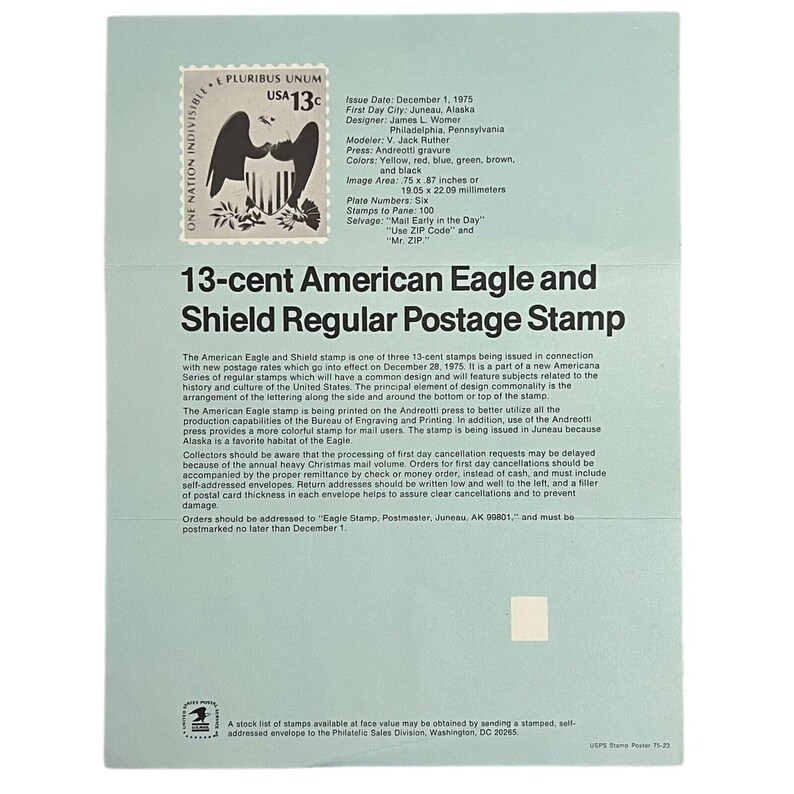 Vintage 1975 US Post Office Stamp Poster Flyer Freedom of the Press ...