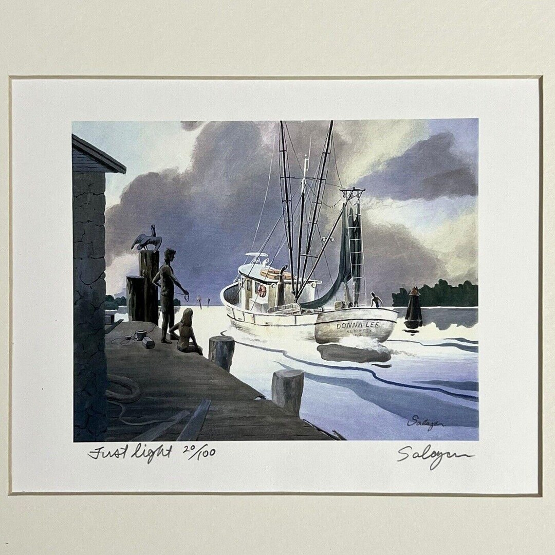First Flight Fishing Boat Original Art Print Lester Salazar Key West 20 ...
