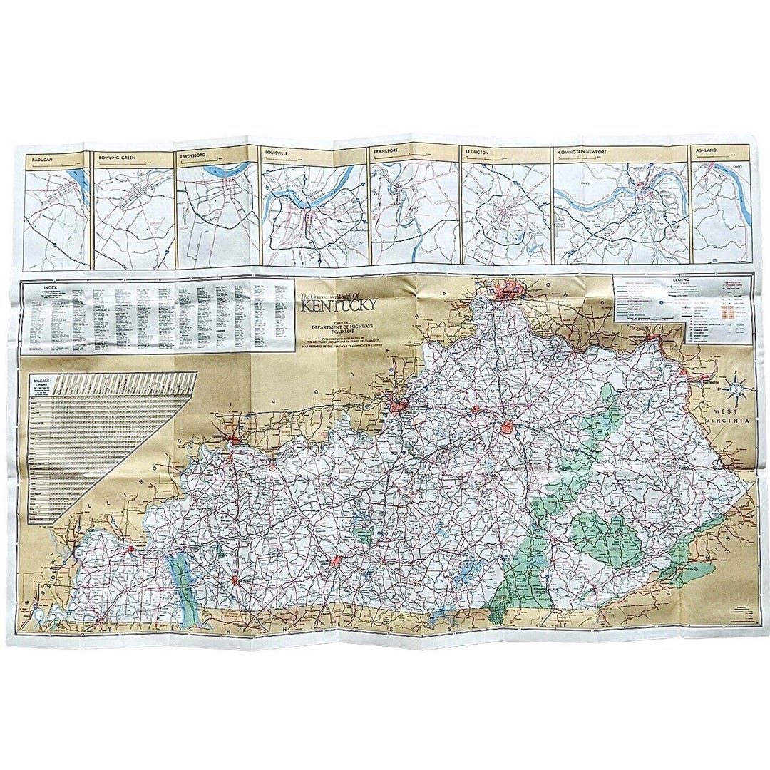 Vintage 1992 Kentucky Road Highway Map Brochure Bicentennial Edition 22 ...