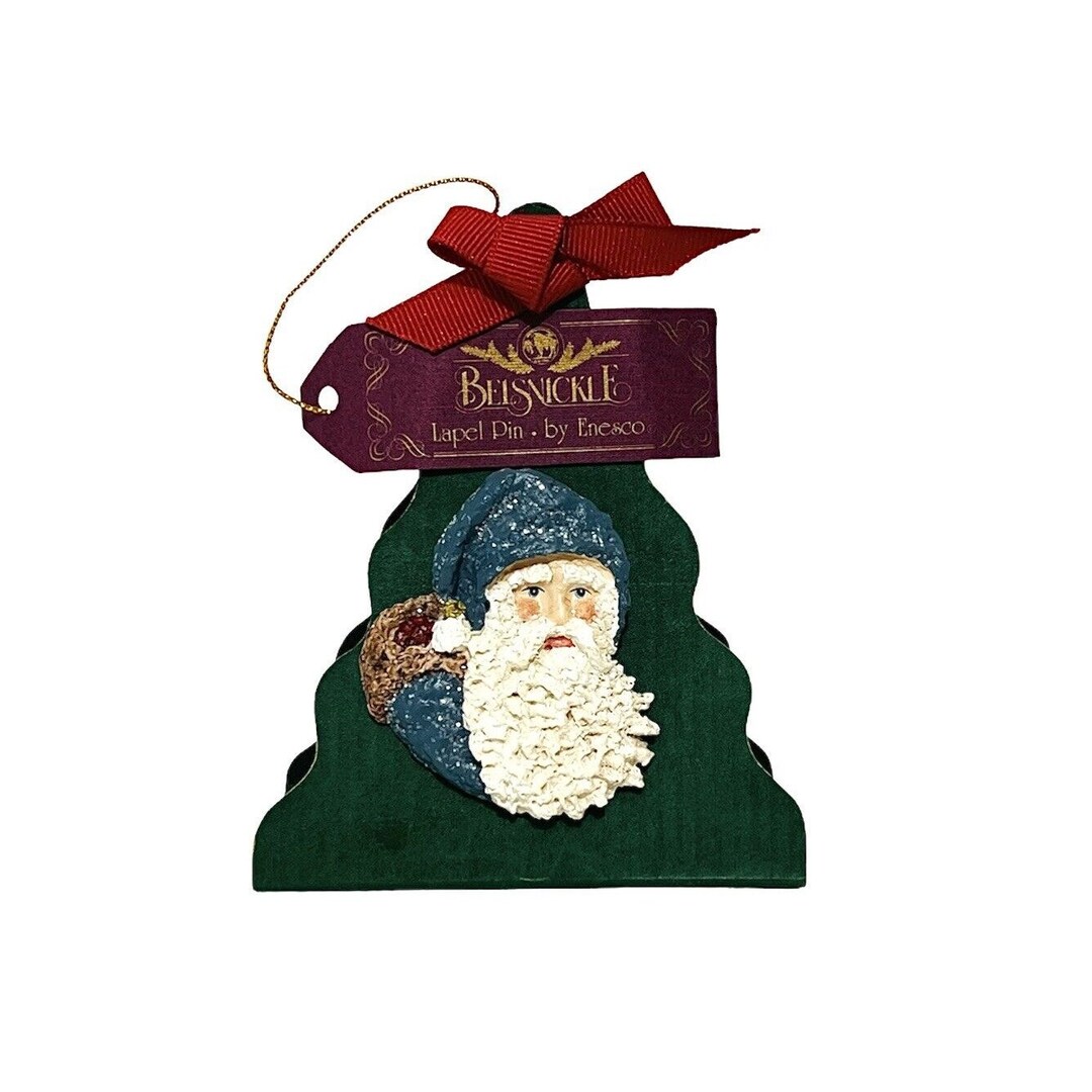 Belsnickle Enesco Retro Santa Claus Face Lapel Pin With Christmas Tree ...