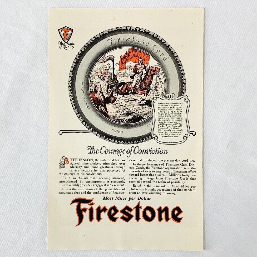 Vintage 1923 Firestone Print Ad Cord Auto Car Tires the Courage of ...