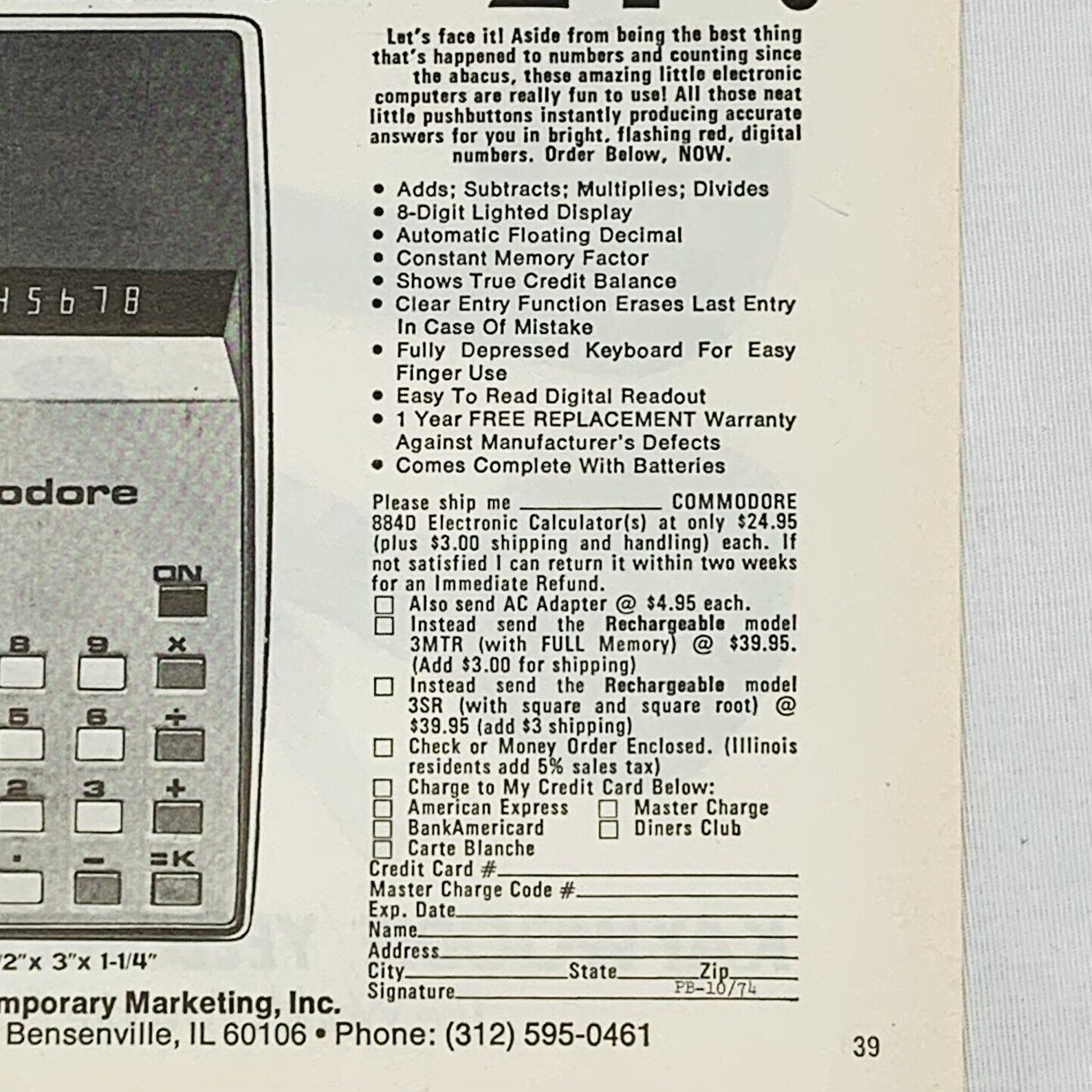 Vintage 1970's Commodore 884D Calculator Magazine Advertising Print 5 ...