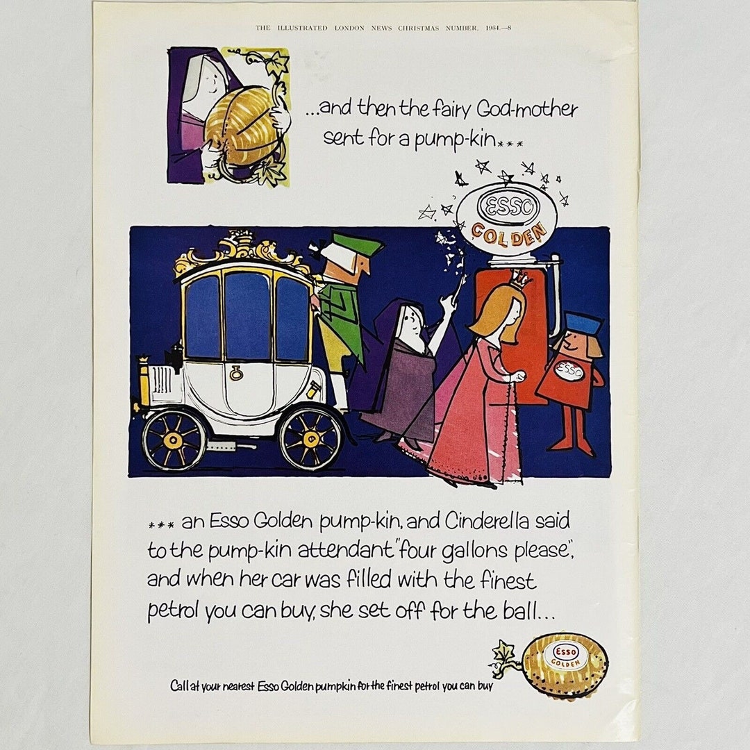 Vtg 1960's Esso Golden Petrol Gas Magazine Print Ad Cinderella Pumpkin ...