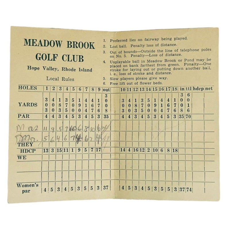 Vintage 1960's Meadow Brook Golf Club Hope Valley Rhode Island ...