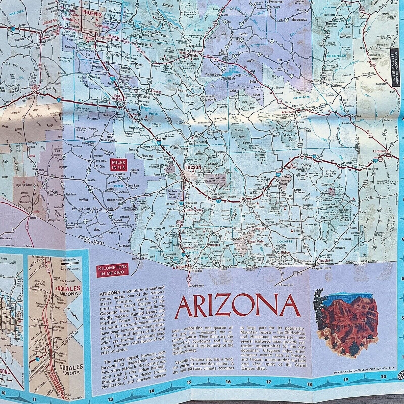 Vintage 1980 Arizona New Mexico Road Map AAA 26 X - Etsy