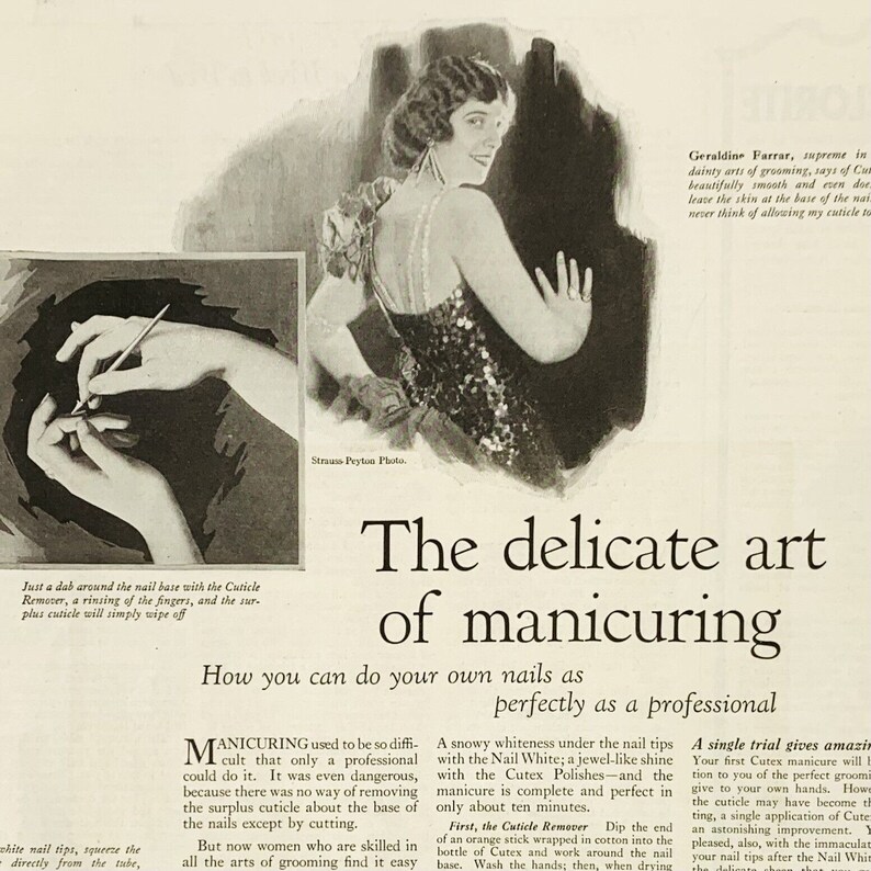 Vintage 1921 Cutex Manicure Set Print Ad Geraldine Farrar 13" X 9 3/4 ...