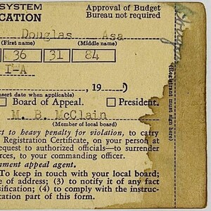 Vintage 1950 Selective Service System Registration Certificate ...