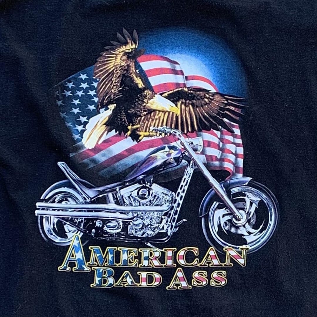 Vintage American Bad Ass T Shirt Motorcycle Flag Eagle Black Adult Size ...
