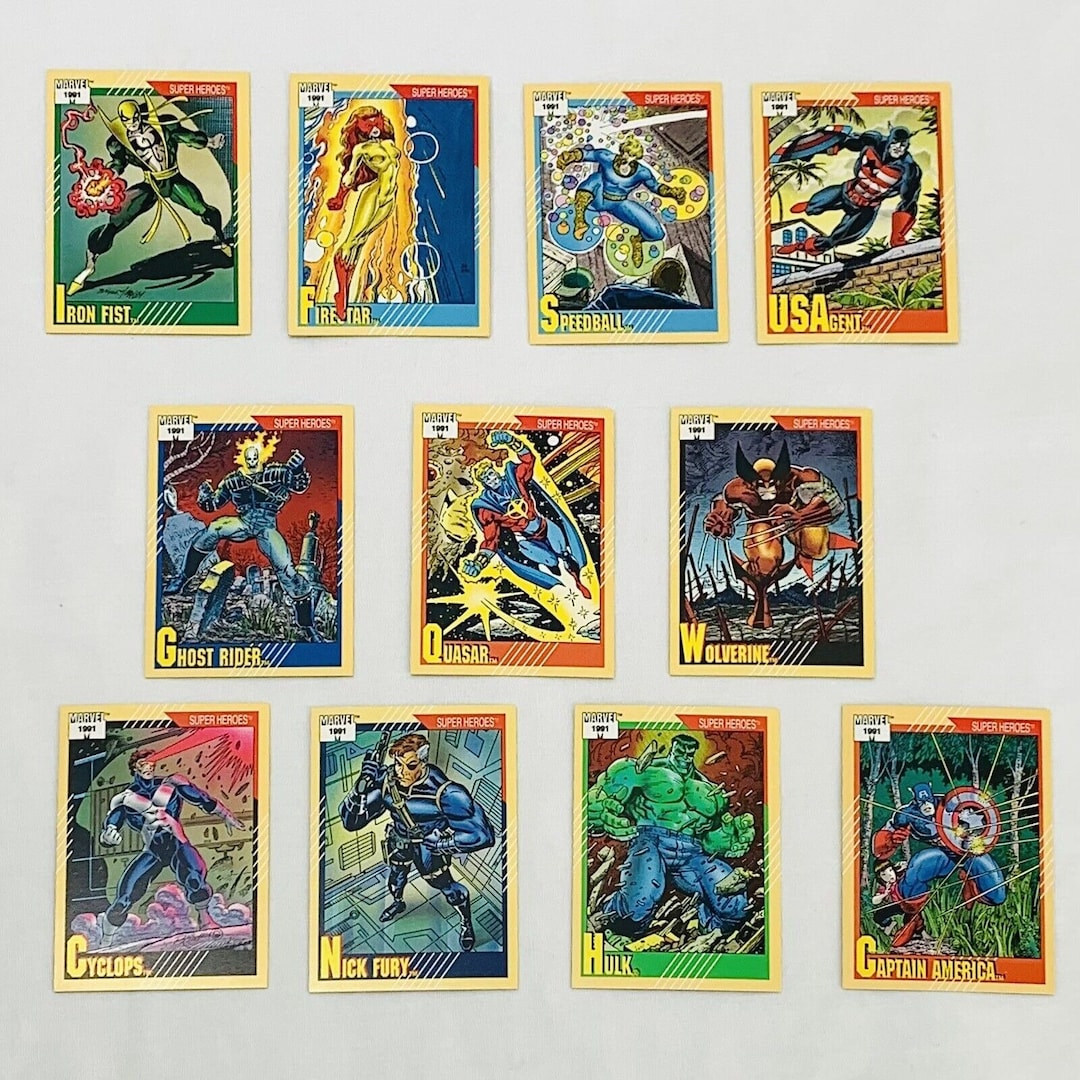 Marvel Comic Trading Cards Super Heroes 1991 Lot of 11 Hulk Firestarter ...