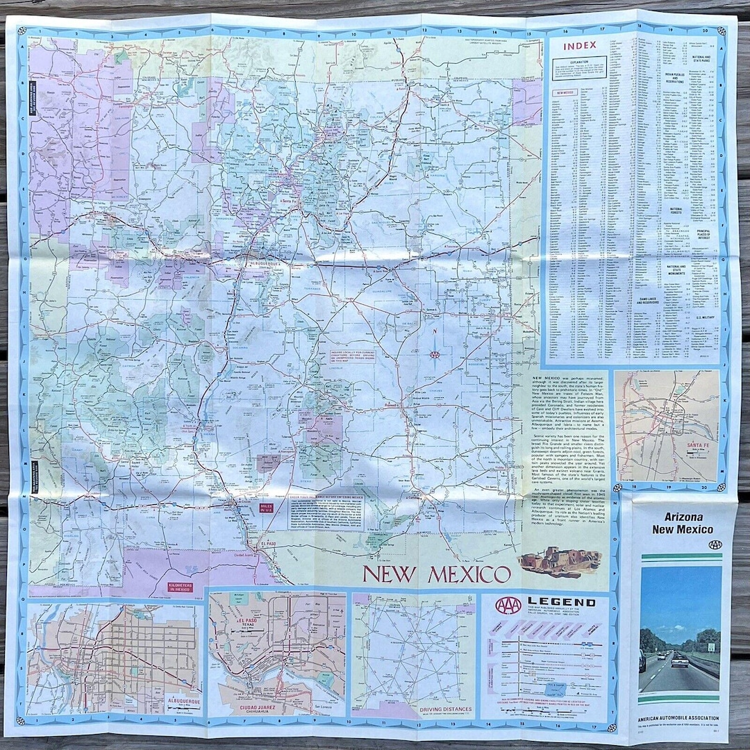 Vintage 1980 Arizona New Mexico Road Map AAA 26" X 26" Albuquerque Phoenix Yuma - Etsy