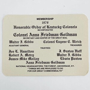 Vintage 1979 Honorable Order of Kentucky Colonels Membership Card ...