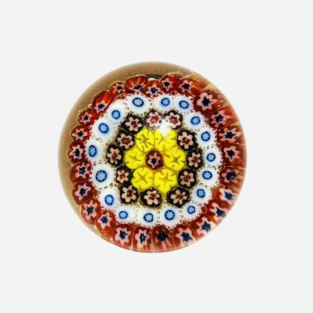 Vtg Concentric Millefiori Canes Candy 2.5" Paperweight Yellow White ...