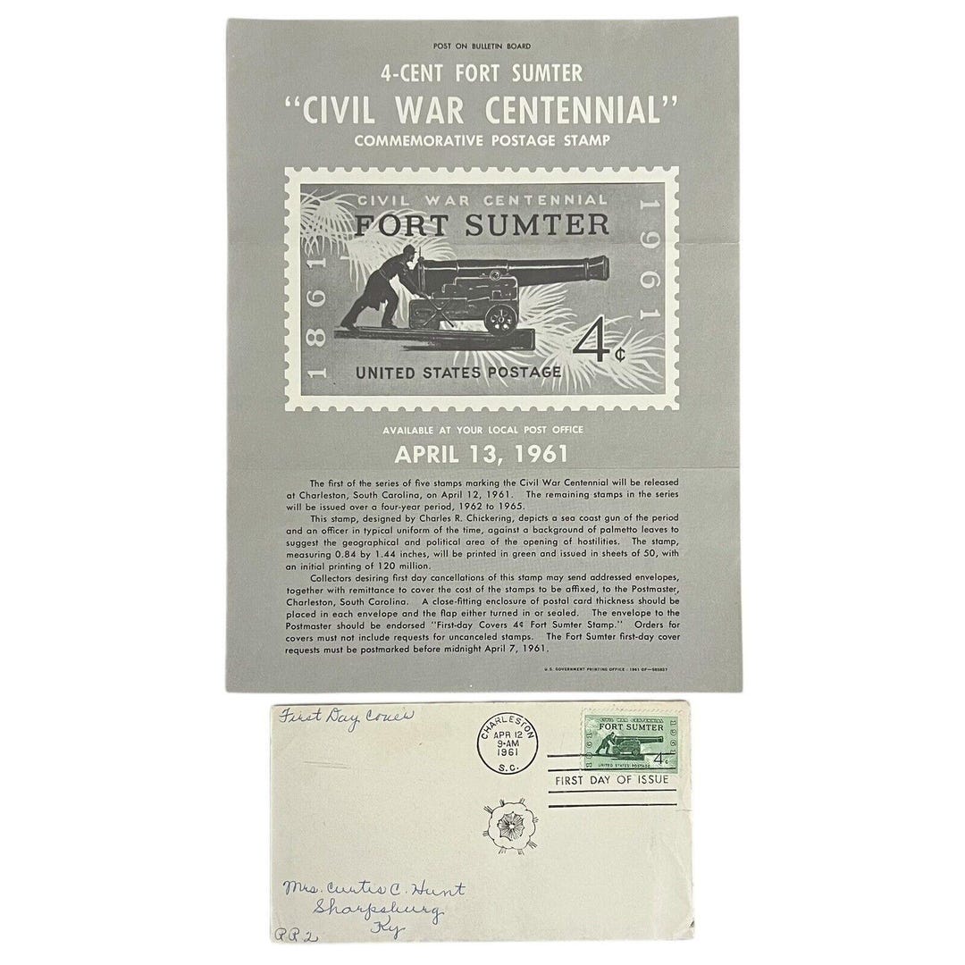 Vtg 1961 US Post Office Stamp Poster Flyer Fort Sumter Civil War ...