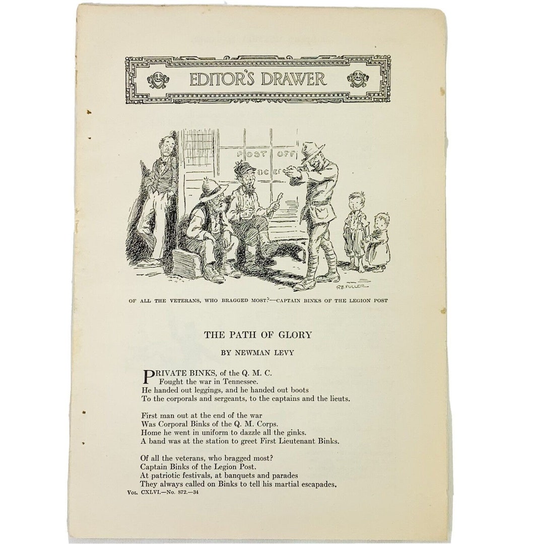 Vintage 1923 Illustration Cartoon Poem R.B Fuller the Path of Glory ...