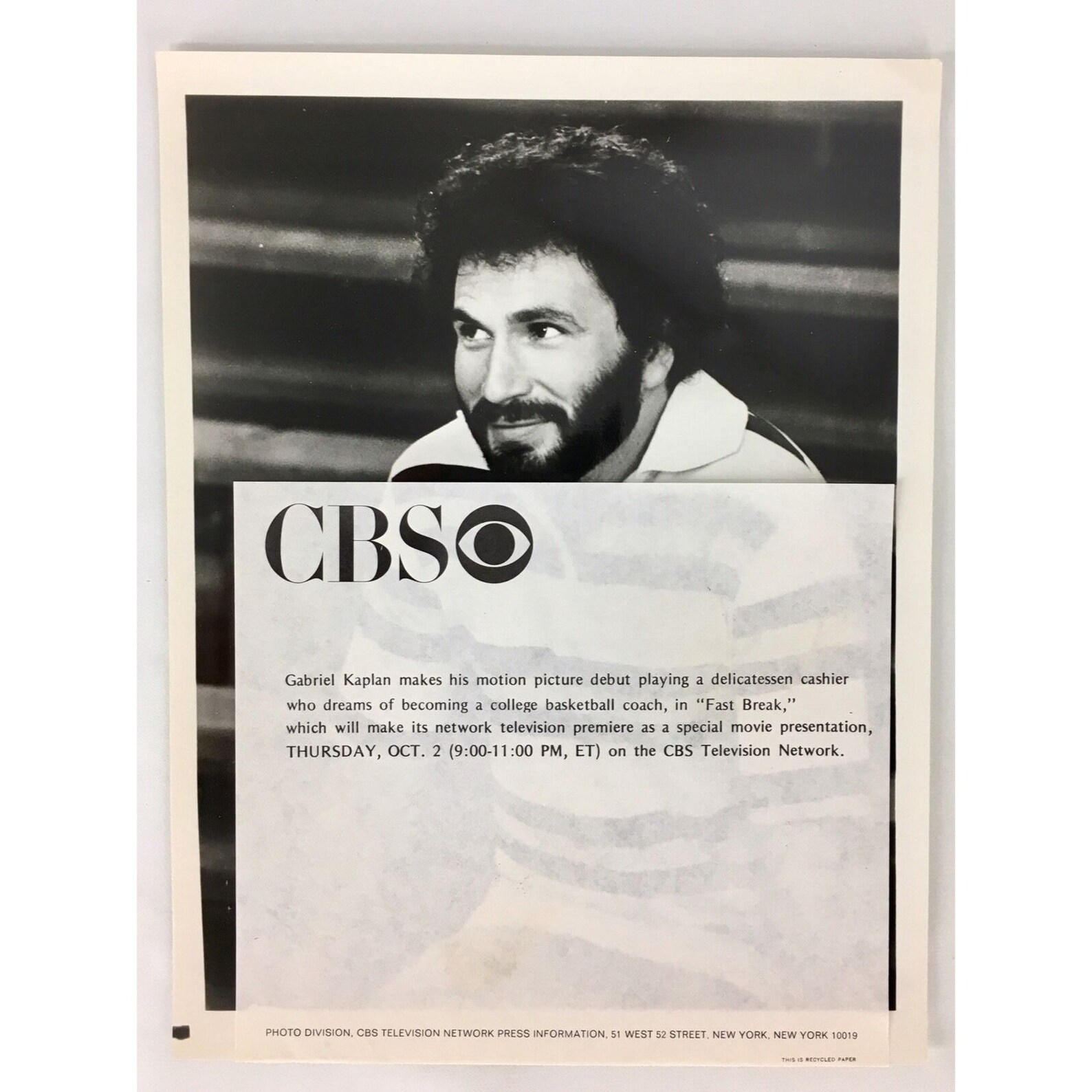 Gabe Kaplan Fast Break Movie Still Press Kit Picture 8" X 10" Black ...