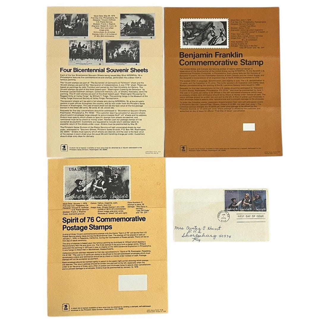 Vtg 1976 US Post Office Stamp Poster Spirit of 76 Benjamin Franklin ...