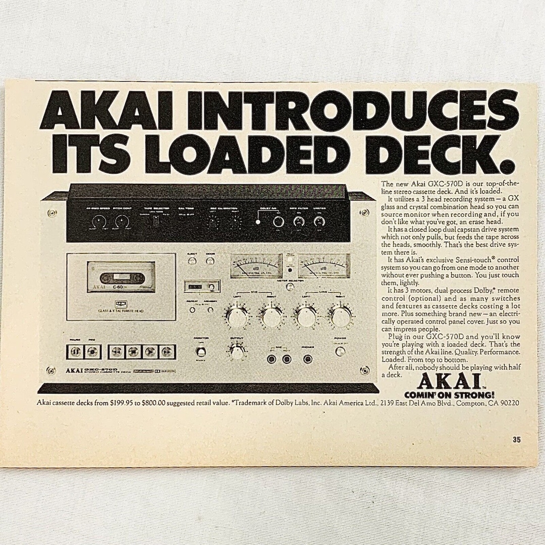 Vintage 1970's AKAI Magazine Print Ad GXC-570D Cassette Deck 5 X 5 1/2 ...