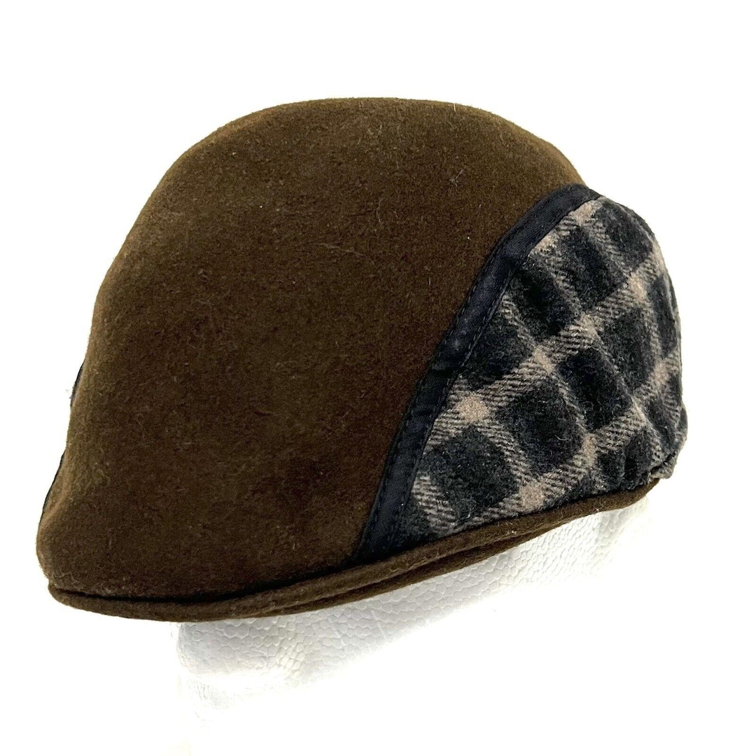 Bigalli Wool Felt Ascot Cap Brown Plaid Driving Golf Newsboy Hat Adult ...