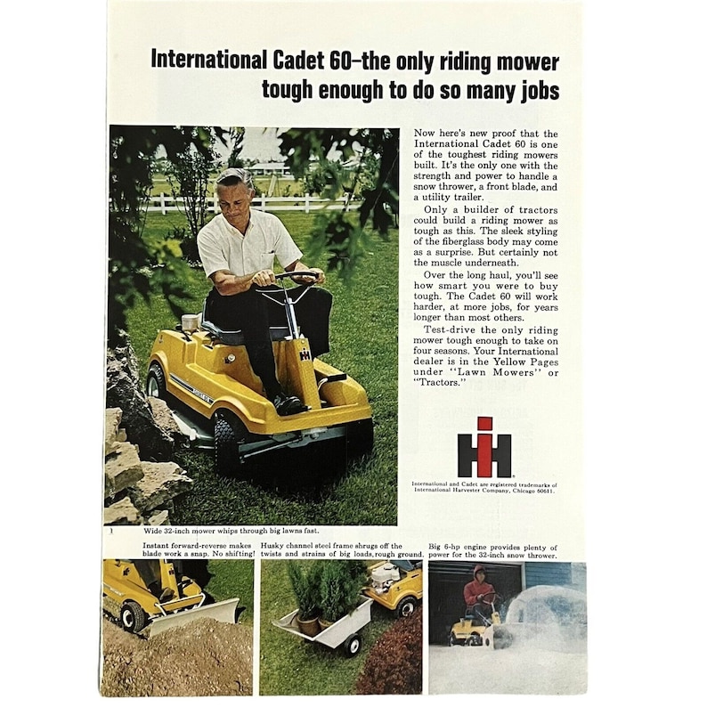 Vtg 1969 International Harvester Cadet 60 Riding Mower Magazine Print ...