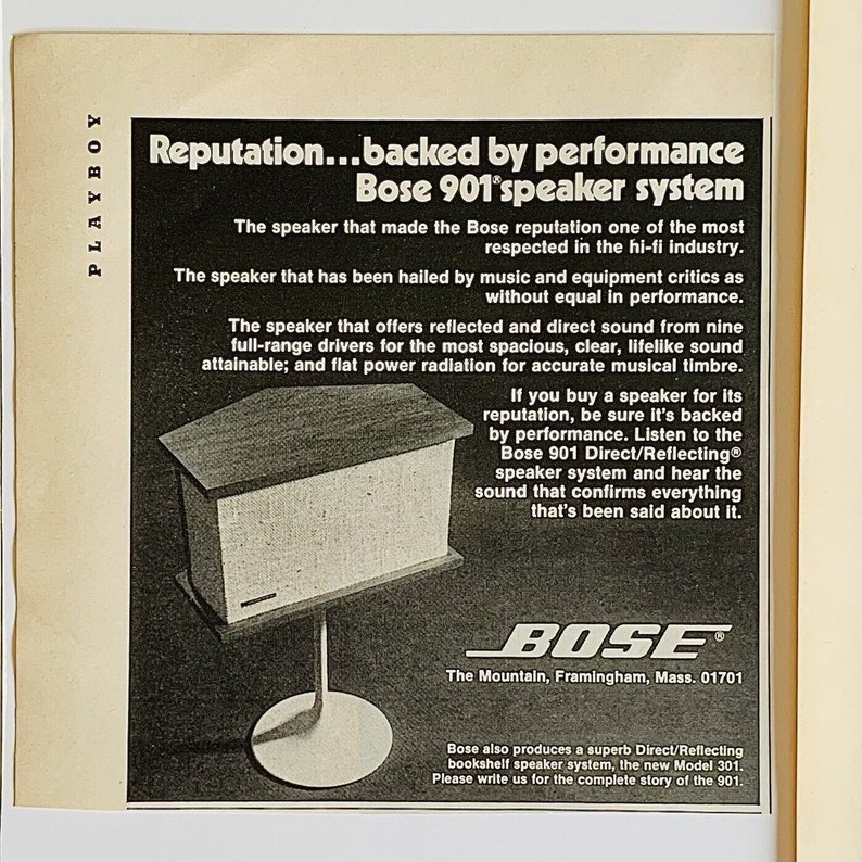 Vtg 1970's Magazine Print Ad Bose Model 901 Direct Reflecting Speakers ...