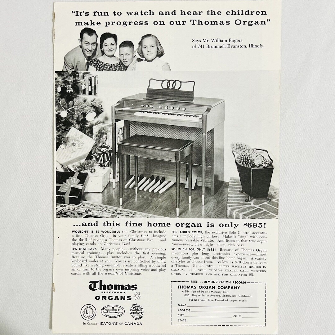 Vintage 1950's Thomas Electronic Organs Magazine Print B&W - Etsy
