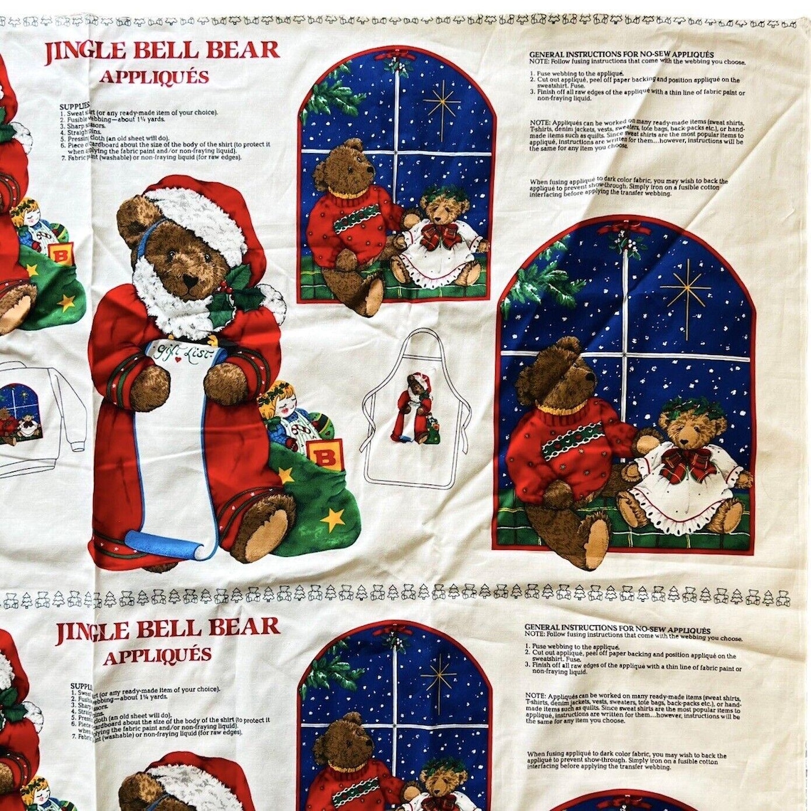 Vtg Jingle Bell Bear Appliques VIP Screen Print Cranston Print Works 3 ...