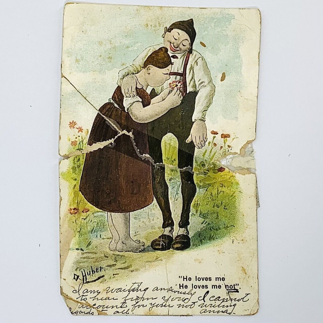 Antique 1900's Postcard Artist Signed Otto Huber Cute German Couple He ...