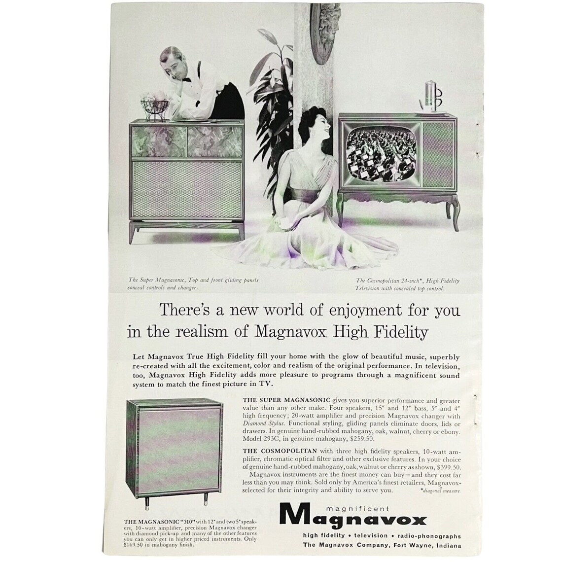 Vintage 1950's Magnavox Super Magnasonic Console Stereo Print Ad 7" X ...