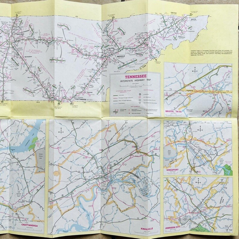 Vtg 1980's Tennessee Official Highway Map Travel Brochure State Parks ...