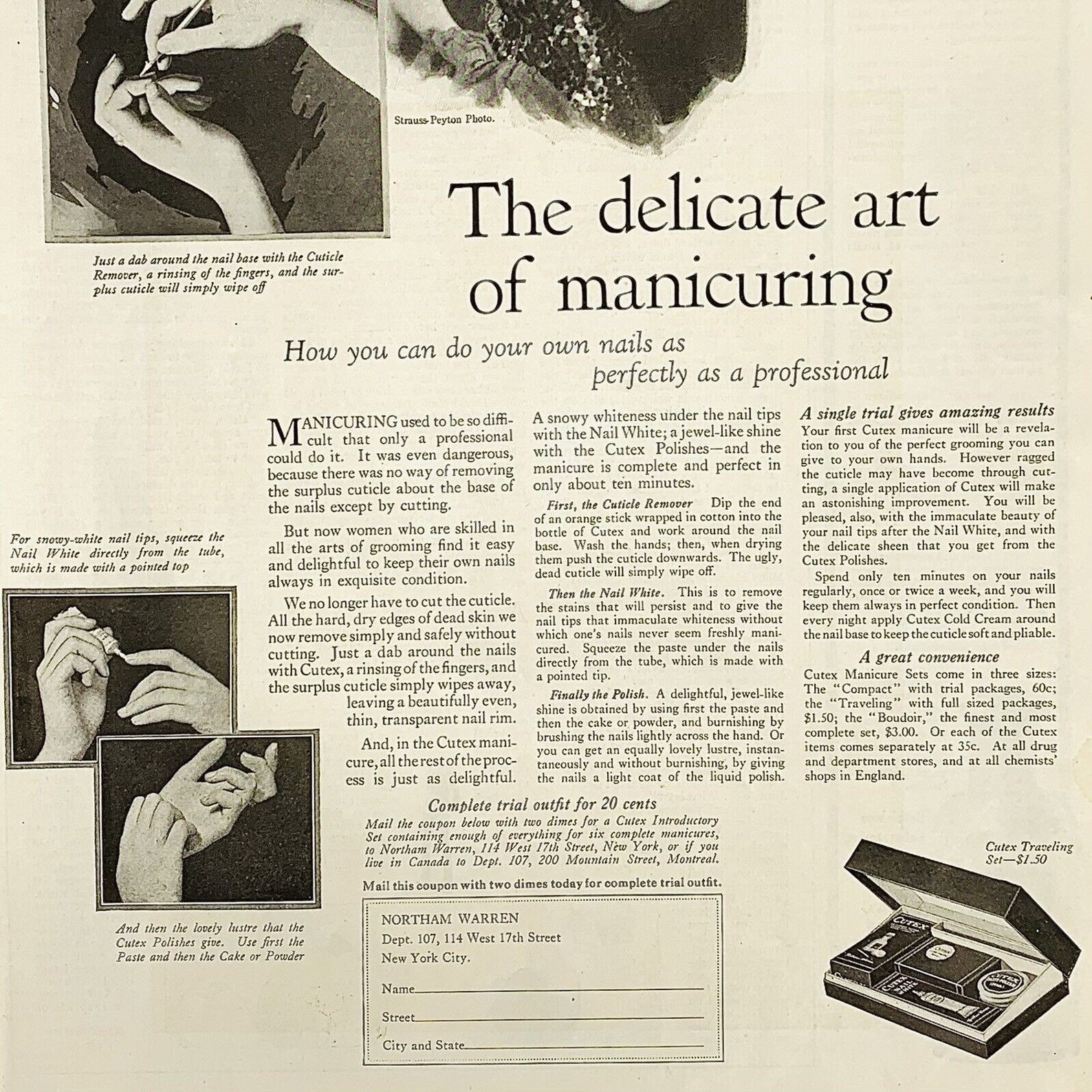 Vintage 1921 Cutex Manicure Set Print Ad Geraldine Farrar 13" X 9 3/4 ...