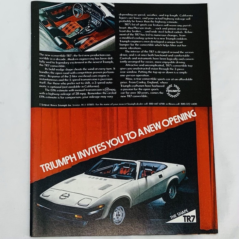Vintage 1979 Magazine Print Ad Triumph TR7 Conv Sports Car British ...