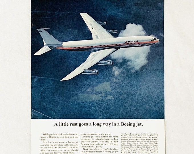 Vintage 1966 Boeing 707 Jet Print Ad 50 Year Anniversary Color 9" X 6 1 ...