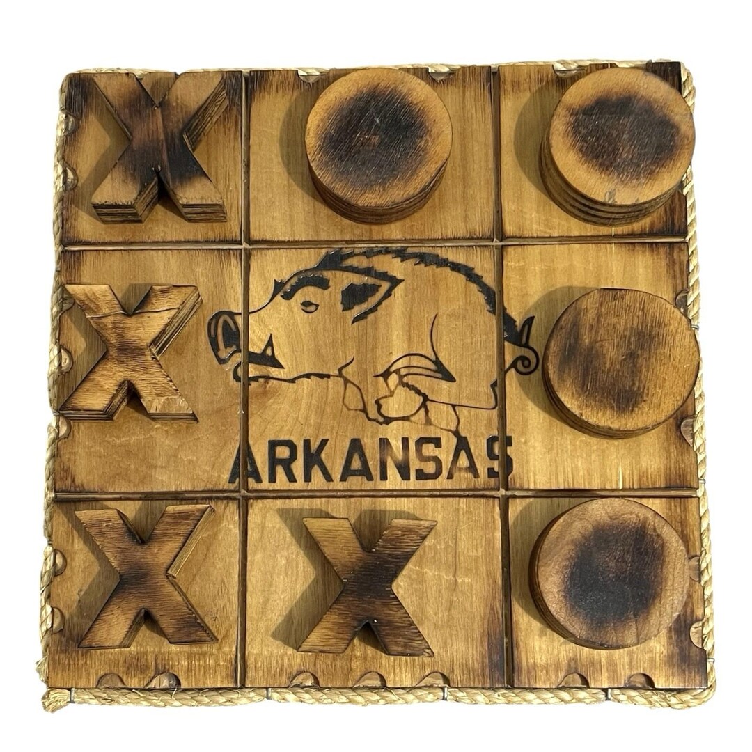 Vintage Arkansas Razorbacks Handmade Wooden Tic Tac Toe Game 10.5" X 10 ...