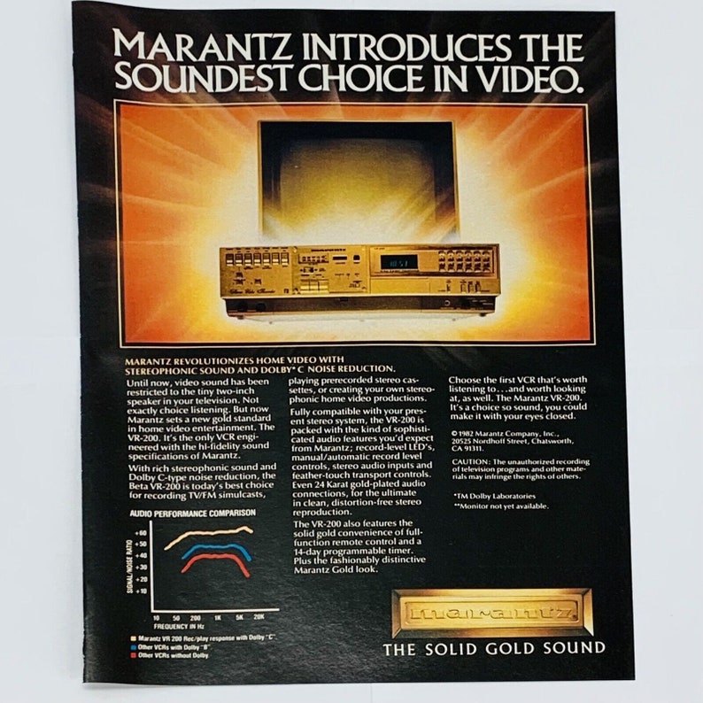 Vintage 1980's Marantz VR-200 Beta VCR Magazine Print Ad Color 8 X 11 ...