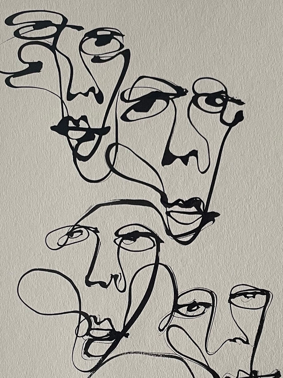 Original Art Painting in Flow Line Art Minimalistic Abstract With Ink ...