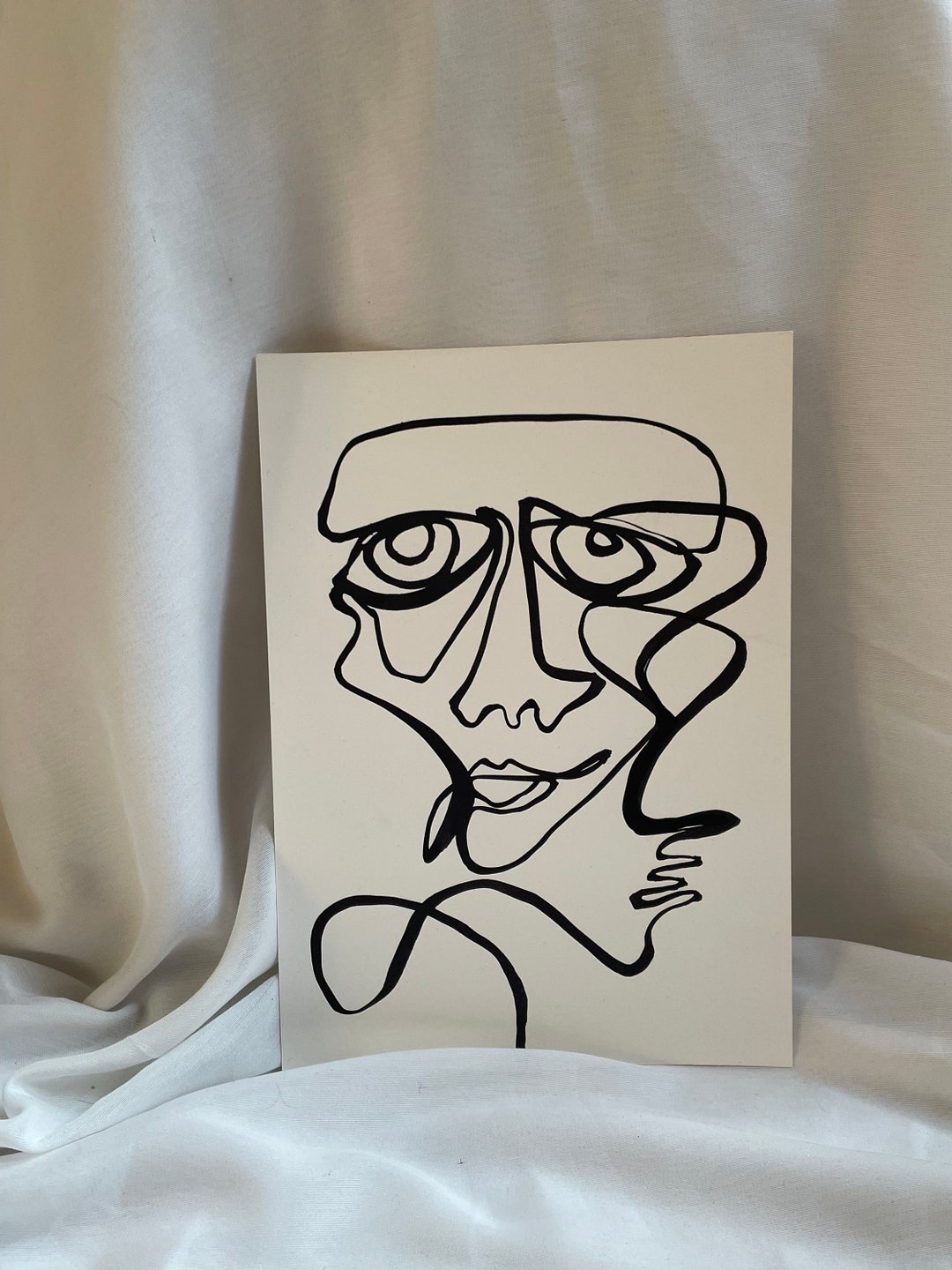 Original Painting "unseen Symphony" Line Art Minimalistic Face Abstract ...