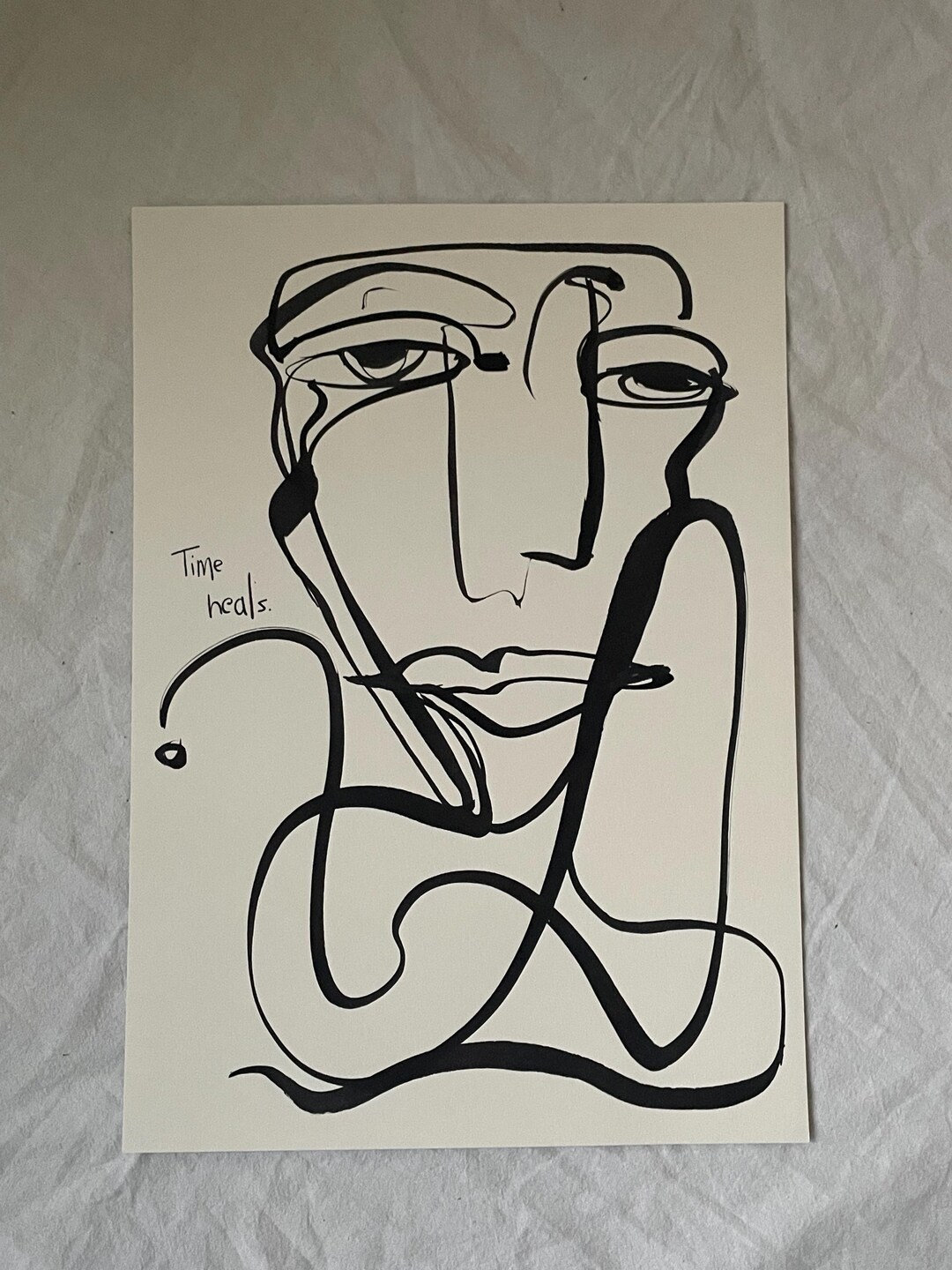Original Art Painting "time Heals" Line Art Minimalistic Abstract With ...