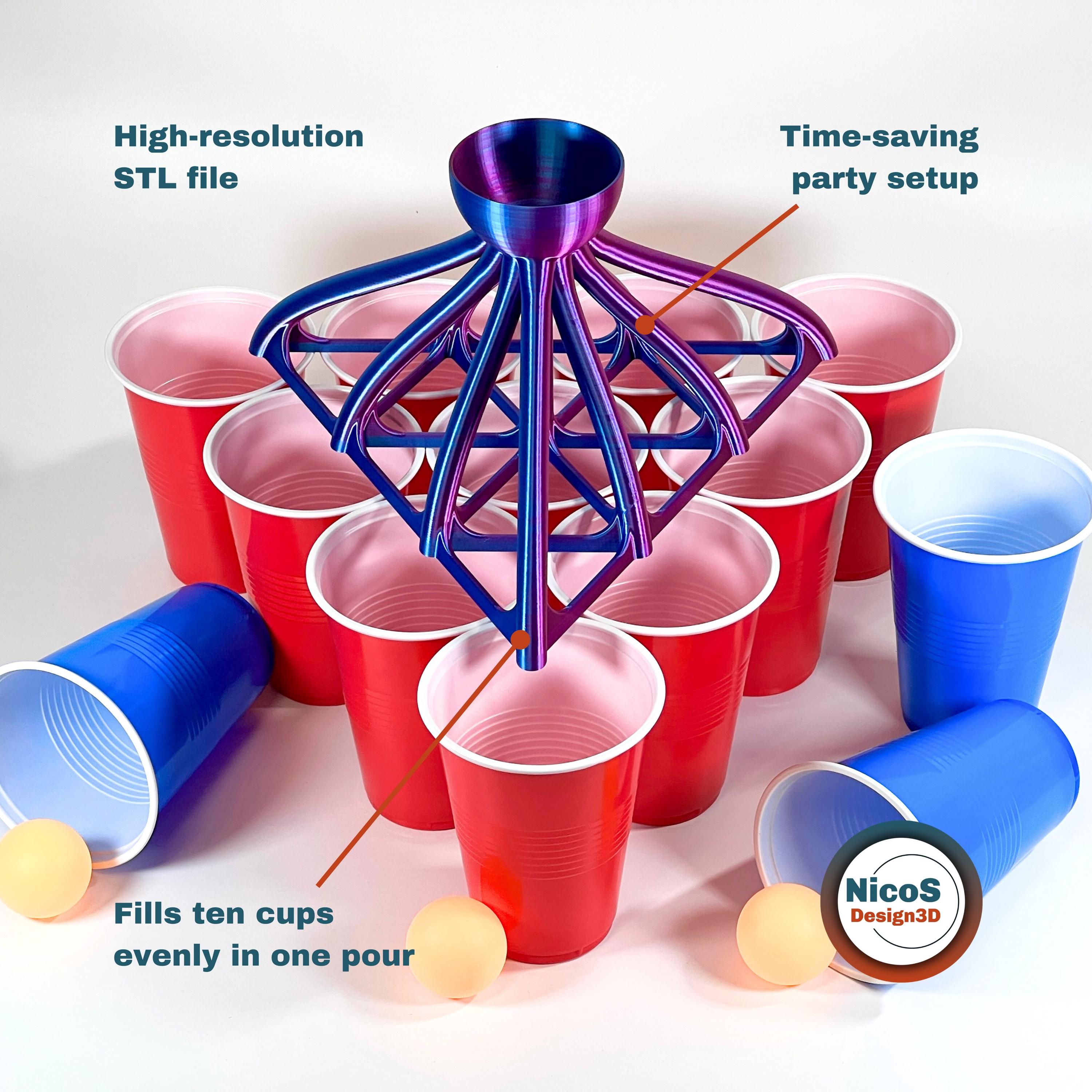 STL File - 3D Print Model | Beer Pong Funnel for 10 Red Cups, Fillable ...