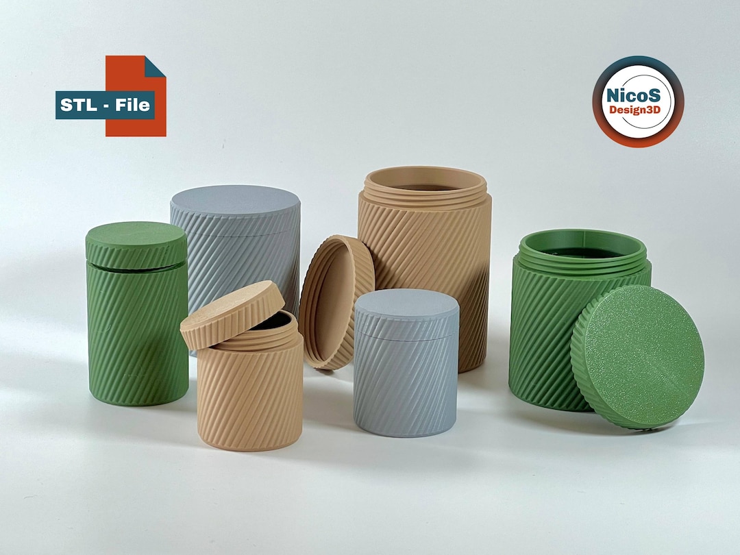 Opbergdozen met schroefdop in 4 maten | Digitaal STL-bestand voor 3D ...