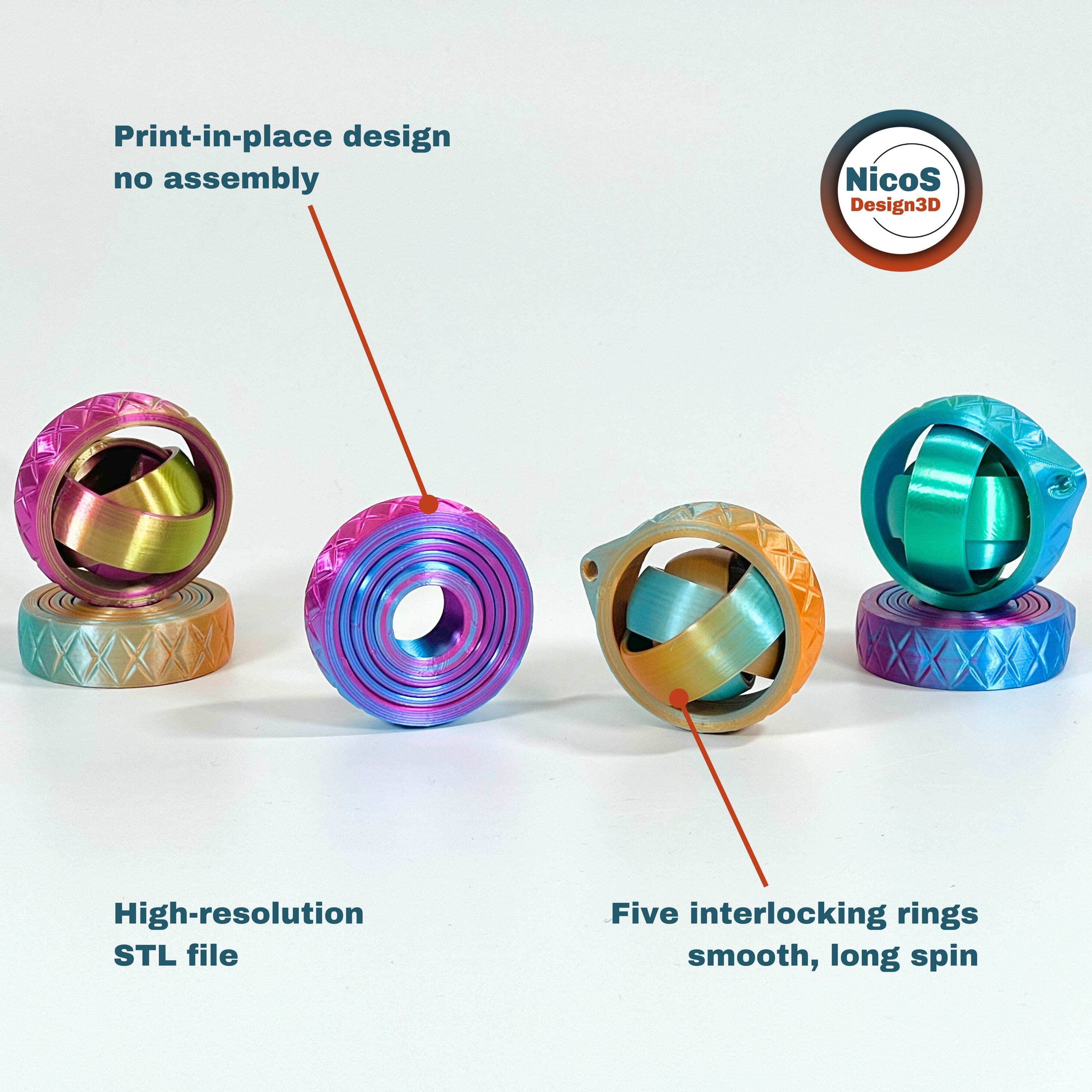 STL File - 3D Print Model | Gyro Fidget Spinner Ring Keychain, Smooth ...