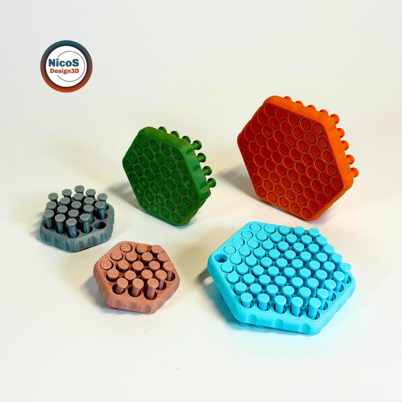 STL File - 3D Print Model | Hexagon Wobble Pins Fidget Keychain With ...