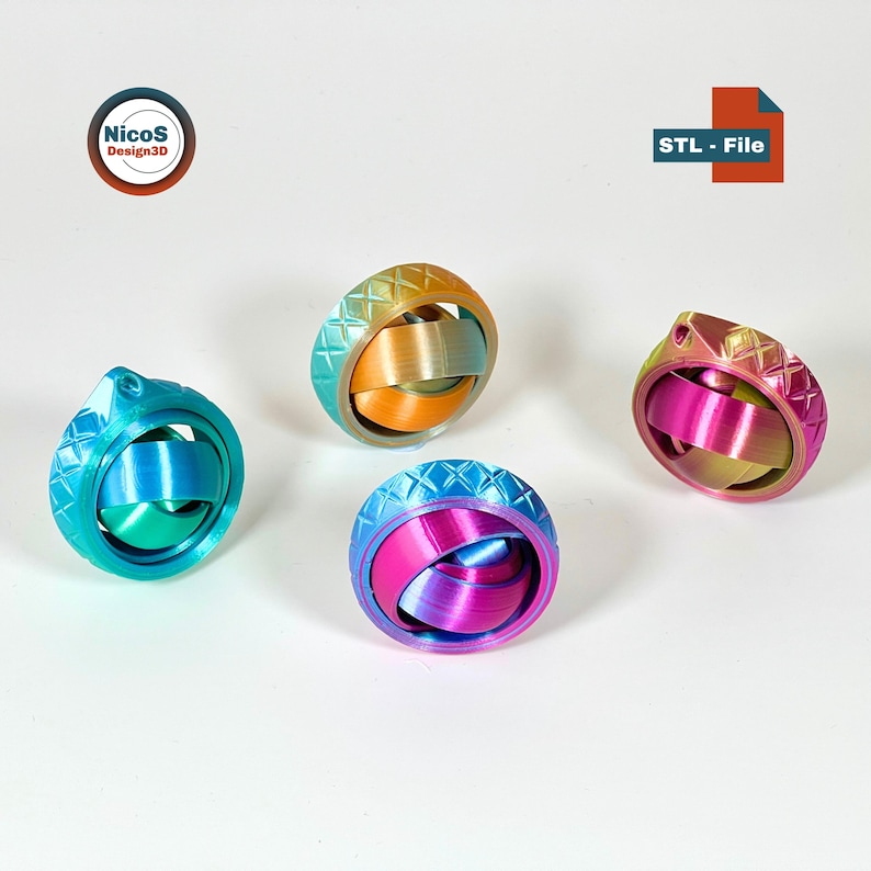 STL File - 3D Print Model | Gyro Fidget Spinner Ring Keychain, Smooth ...