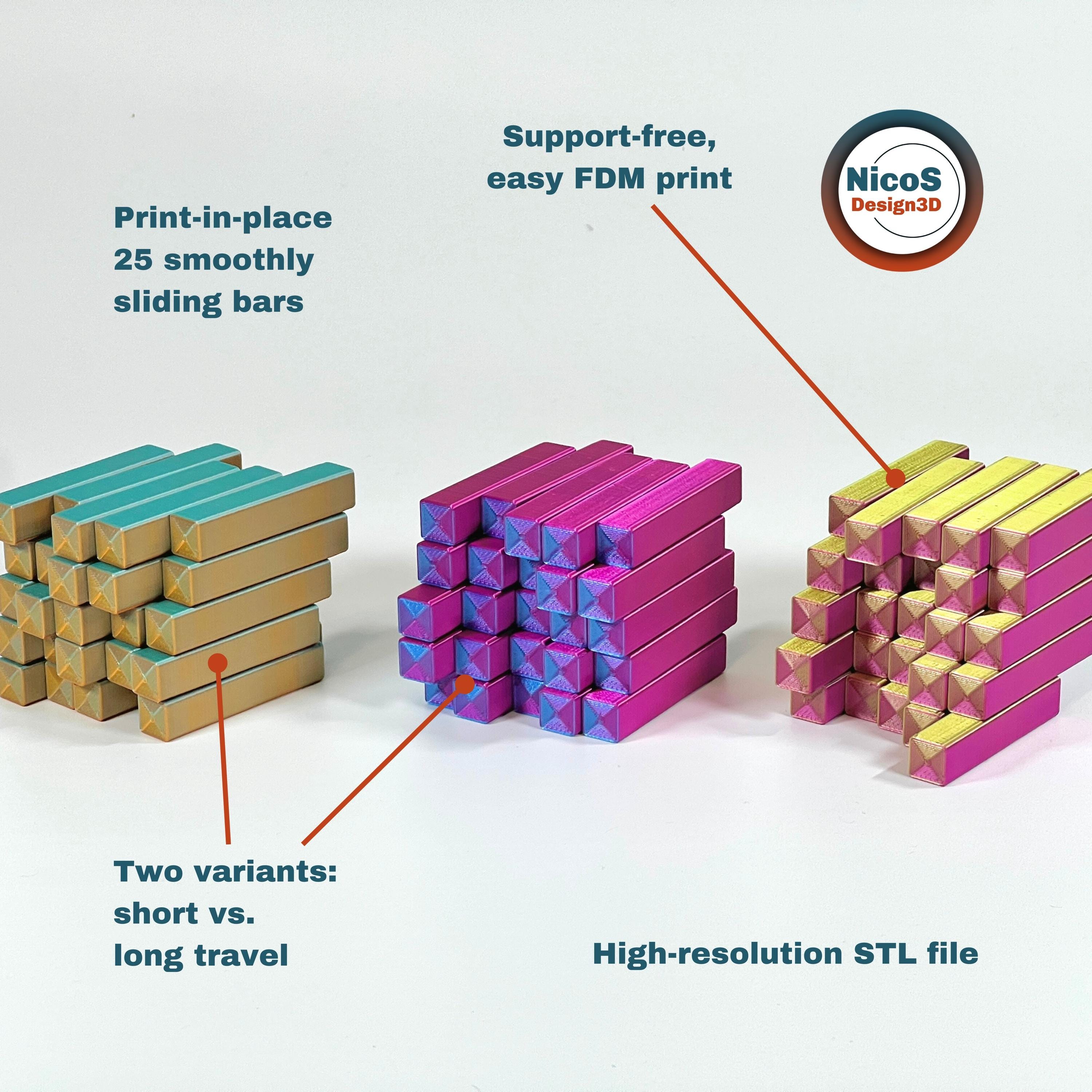 STL File - 3D Print Model | Fidget Wobble Pixels Bars Cube, Print-in ...