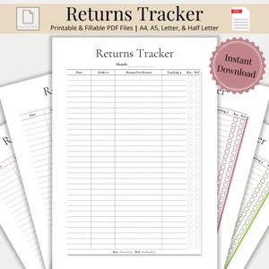 Return Tracker Printable & Fillable, Customer Order Return Log, Refund ...