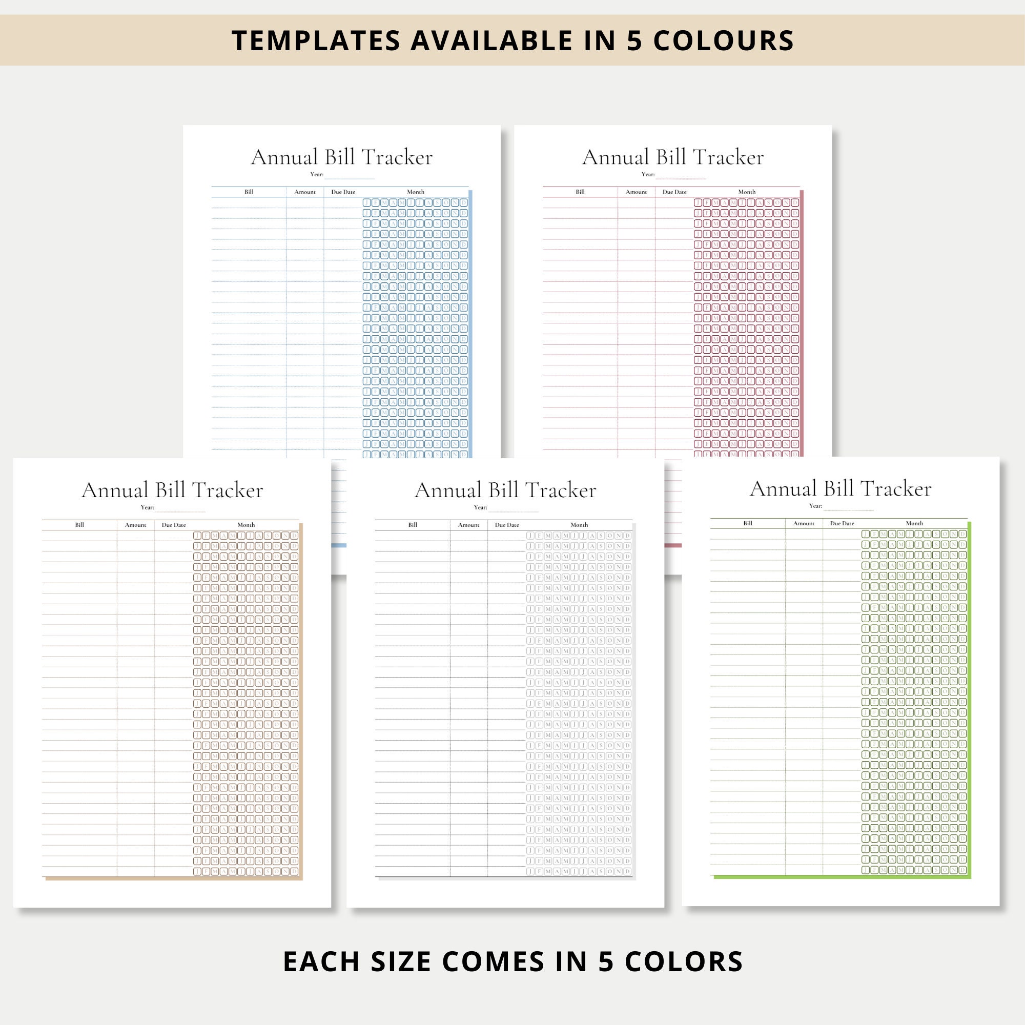 Annual Bill Tracker Printable & Fillable, Yearly Bill Planner, Monthly ...